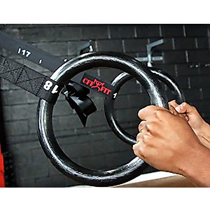 CFF Olympic Gymnastic Rings Gym/Cross Training/Muscle Ups - 18 ft Extra Wide Measured & Numbered Straps