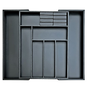 ZHOMA Bamboo Expandable Kitchen Drawer Organizer for Utensils Holder - Silverware Organizer/Utensil Holder and Cutlery Tray with Grooved Drawer Dividers - Black