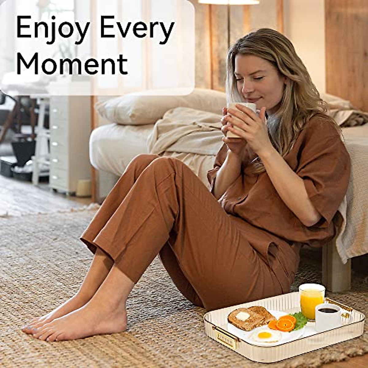 ArderLive Serving Tray Plastic for Serving Food, Great for Dinner Tray, Tea Tray, Bar Tray, Breakfast Tray - for Party Bed Resuable Tray Set of 2 12.4" x 7" & 14" x 9.8", Green