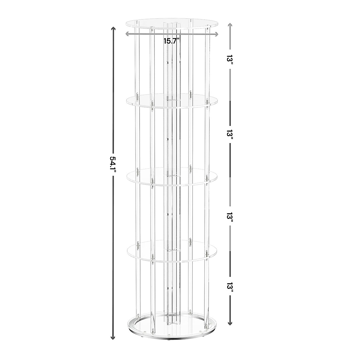 CRTERICX Acrylic Rotating Bookshelf, 5 Tier Round Clear Bookcase with Metal Base, 360 Spinning Bookshelf for Living Room, Bedroom, Corner, Floor Standing, 15.7" D x 15.7" W x 54.1" H