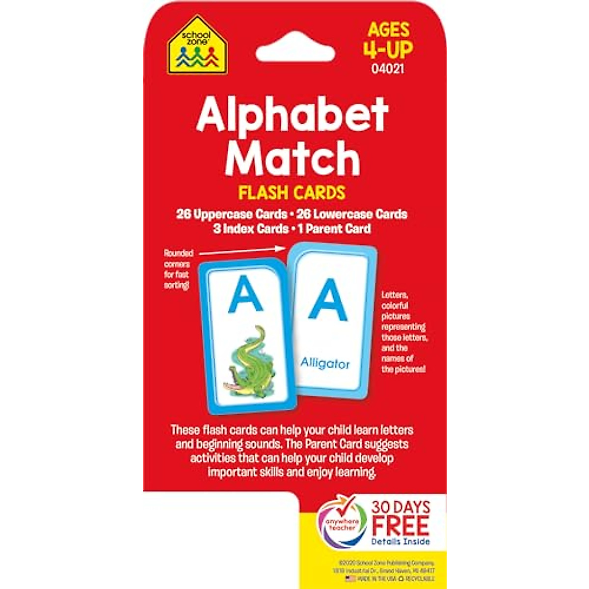 School Zone - Alphabet Match Flash Cards - Ages 4 and Up, Preschool to Kindergarten, ABC's, Letters, Matching, Beginning Sounds, Letter-Picture Recognition, and More