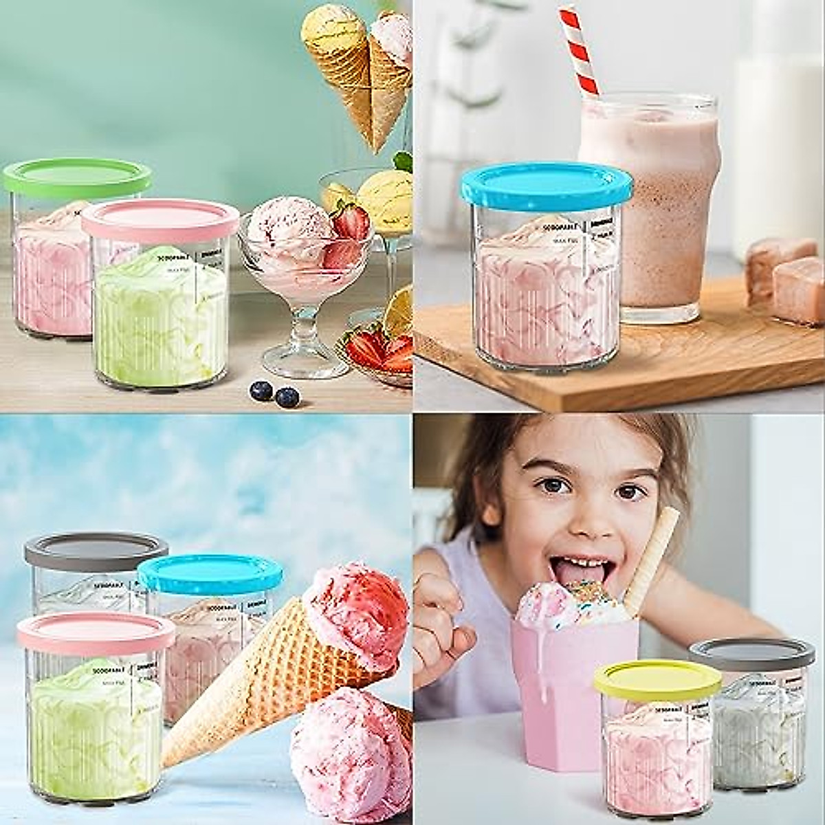 SAMTURUI Ice Cream Containers 24oz Replacement Pints and Lids for Ninja Creami 4 Pack, Compatible with Ninja NC501 NC500 Series/Deluxe Ice Cream Maker, BPA-Free, Dishwasher Safe, Leak Proof