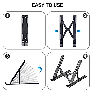 Uniwit 10- Levels Adjustable Laptop Notebook Stand Holder, Foldable Portable Plastic Riser Laptop Holder, Ventilated and Lightweight Compatible for MacBook, Laptop, Notebook Computer,Tablet(Black)