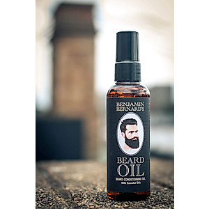 Benjamin Bernard Beard Oil - Beard Grooming Conditioner Oil for Men Encourage Healthy Beard Growth, Well-Groomed Style - Lightly Scented, Contains Jojoba, Almond Oil - Vegan Beard Care 3.38 Fl.oz