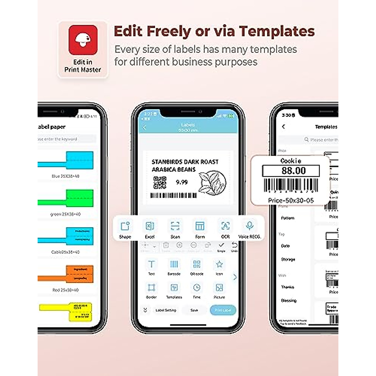 Phomemo Label Printer - M110 Thermal Label Printer, Upgraded Bluetooth Portable Label Maker for Product, Address, Small Business, Sticker, Home, DIY for Phone/Tablet/PC/Mac, with 100 Labels, Baby Pink