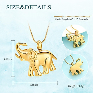 AIWENXI Animal Cremation Jewelry Elephant Urn Necklace for Ashes Stainless Steel Memorial Necklaces Keepsake Jewelry for Human Pet Ash Holder with Filler Tool(Gold)
