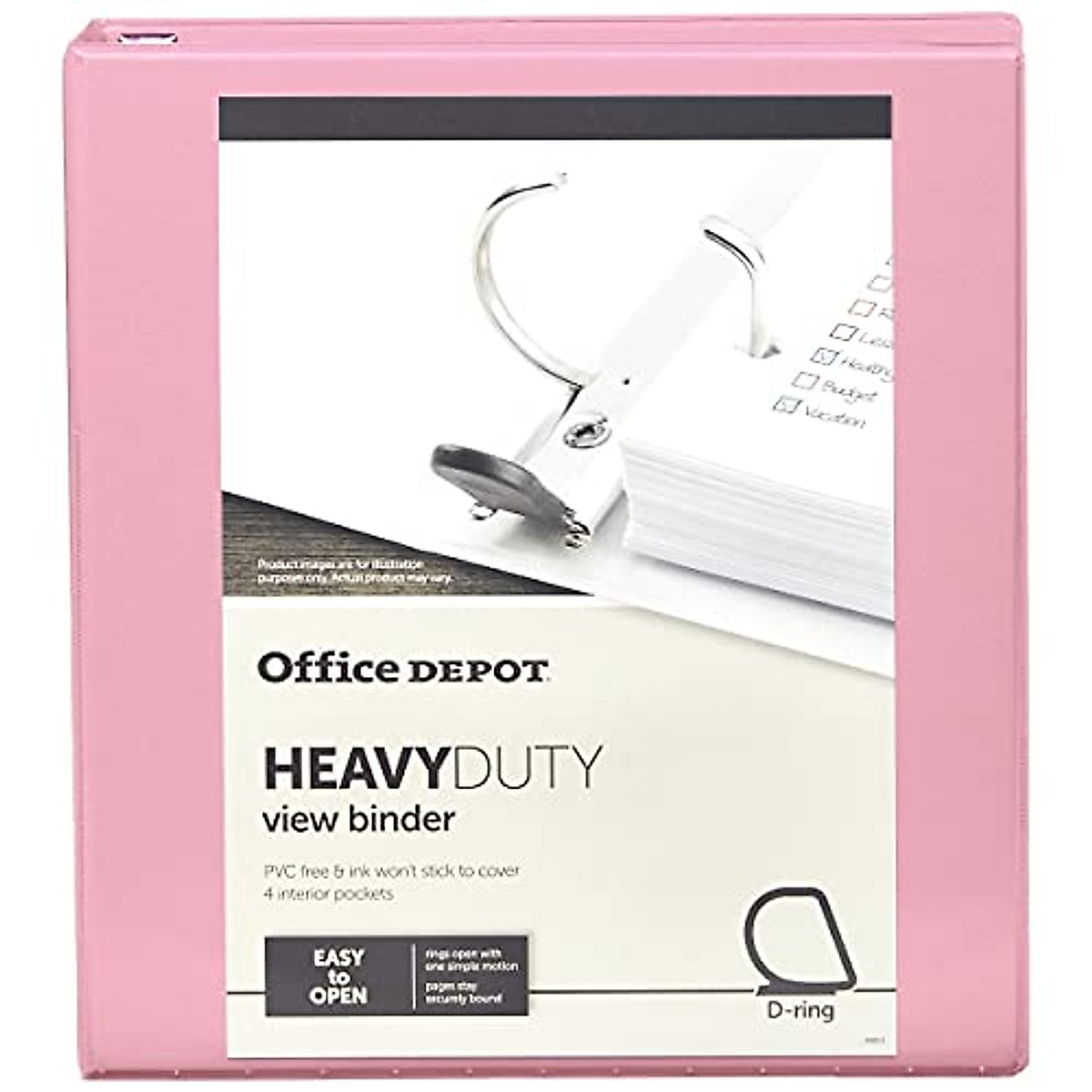 Office Depot® - Binders - Durable D-Ring View Binder - Vinyl - 8-1/2" x 11" - Pink