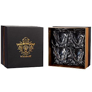 Crystal Whiskey Glasses Set of 4 - Luxury Satin-Lined Gift Box - Old Fashioned Whisky Cocktail Glasses with Rocks, Whisky Glass for Drinking Bourbon, Scotch, Cognac, Highball - Drink glasses