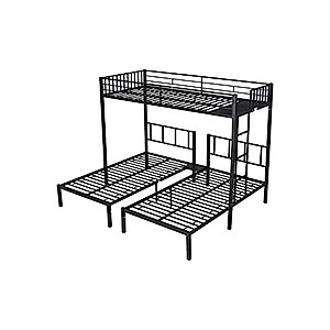 Eafurn Metal Triple Bunk Beds, Twin-Over-Twin & Twin Bunk Bed with Guardrails and Ladder, 3 in 1 L Shaped Detachable Bunk Bed for Family, Kids Teens Adults Boys Girls, No Box Spring Needed
