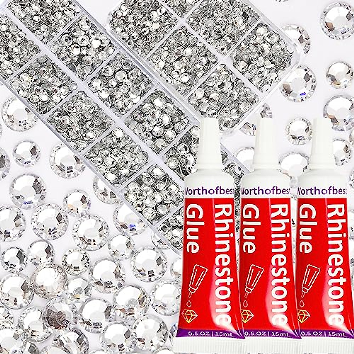 Glue With 2500Pcs Clear Silver Rhinestones Diamonds for Crafts Clothes Clothing Fabric Shoes, FlatBack Rhinestone Kit Silver Gems for Crafts Jewels Flat Back Rinestones for Tumbler, Badazzle kit