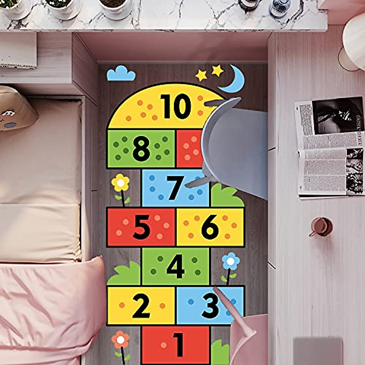 HUANLE Kids DIY Lattice Floor Sticker Hopscotch Footprint Room Decor Number Brain Games Sticker Digital Pathway Art Floor Tile Decals Puzzle Games Party Social Decor for Baby Room Classroom Nursery (Hopscotch H)