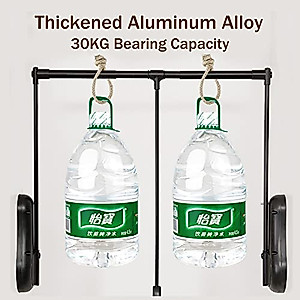 Pull Down Closet Rod, Heavy Duty Closet Pull Down Rods Hanger for Hanging Clothes Wardrobe Lift Rail Aluminum Alloy Damping Buffer Organizer Storage System, Capacity 55lbs ( Color : Black , Size : 25.