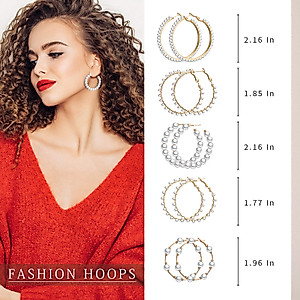 Adoshine Faux Pearl Hoop Earrings for Women Lightweight Open Large Circle Heart Dangle Drop Open Huge Earrings Artificial Pearl Beaded Earrings Brides Jewelry (9 Pairs)
