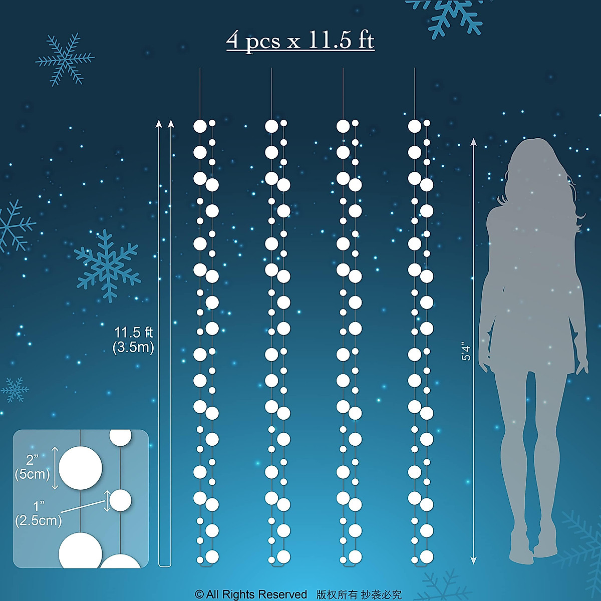 Cheerland White Circle Dots Garland for Winter Snowflake Wonderland Frozen Theme Birthday Decorations Streamer Banner Backdrop for Wedding Bridal Baby Shower Snowy Hanging Party Decorations Supplies