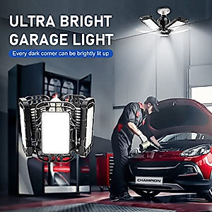 LED Garage Light, Ultra Bright Garage Lights Ceiling Led 360° Illuminator, 100W 12000LM 6500K Deformable LED Garage Ceiling Lights with 5 Adjustable Panels E26/E27 for Garage Basement Bay Workshop