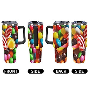 FZQVSGW Colorful Candy 40 Oz Tumbler with Handle And Straw Stainless Steel Vacuum Insulated Tumblers Reusable Keep Drinks Cold Coffee Cup Holder Friendly Gifts for Women Men Car Gym Travel