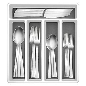 Homikit 40 Pieces Silverware Set with Tray, Stainless Steel Matte Flatware for 8, Fancy Metal Cutlery Satin Finish, Nice Modern Eating Utensils Tableware for Home Kitchen Restaurant, Dishwasher Safe