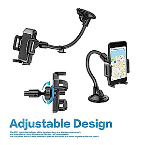 Car Phone Holder Mount, Cell Phone Holder for Car,Universal Car Phone Mount Windshield with Strong Suction, Anti-Shake Stabilizer Phone Car Holder,Compatible with All iPhone Android Smartphone
