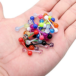 Lcolyoli 36Pcs 14G Glow in Dark Flexible Bioflex Acrylic Straight Tongue Barbell Nipple Ring Nipplerings Retainer Piercing Jewelry for Women Men 16mm Bar