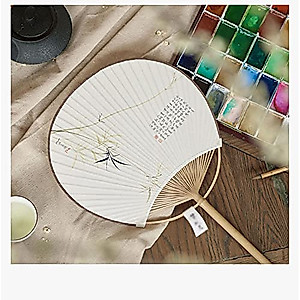 PHONME Handmade Art Round Fan New Chinese Flower Fan Summer Bamboo Fan Paper Round Fan Art Gift Vintage Style