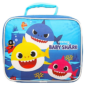Baby Shark Mini Backpack 3 Pc Bundle with Lunch Bag for Kids with Stickers (Baby Shark School Supplies)