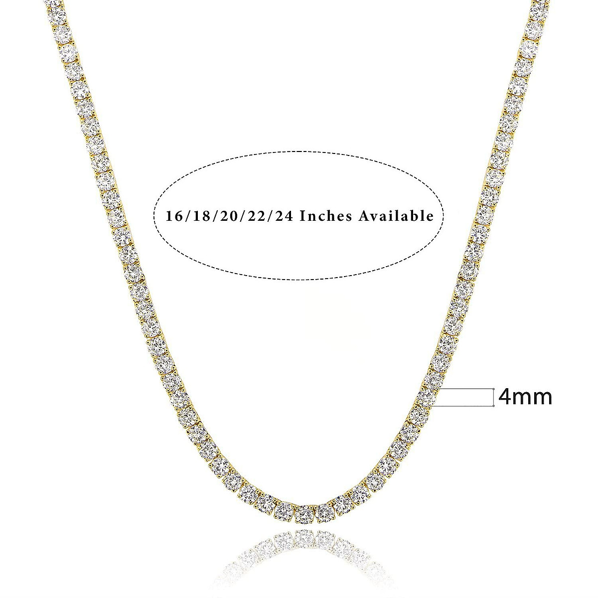 4mm Yellow Gold Tennis Neklace, GMESME 18K Gold Plated 4.0mm Cubic Zirconia Classic Tennis Necklace 16 Inch