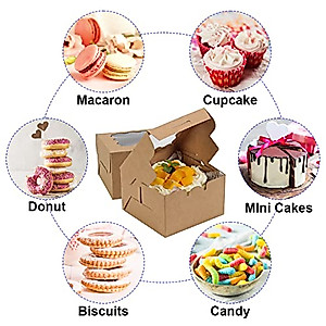 OAMCEG 100 PCS Bakery Boxes with Window and Stickers 4x4x3 Inch Individual Cupcake Boxes Pastry Boxes Cookie Boxes Small Cake Boxes Carrier Holders Containers for Packaging, Mini Dessert Boxes