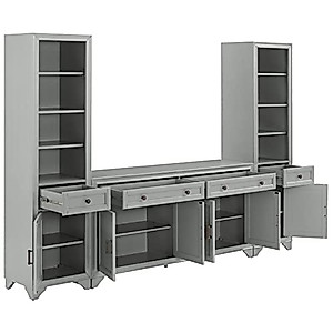 Crosley Furniture Tara 3-Piece Sideboard and Bookcase Set, Distressed Gray