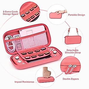 innoAura Switch Lite Case 15 in 1 Switch Lite Accessories Bundle with Switch Lite Carrying Case, Switch Game Case, Switch Lite Screen Protector, Switch Stand, Switch Thumb Grips (Coral)