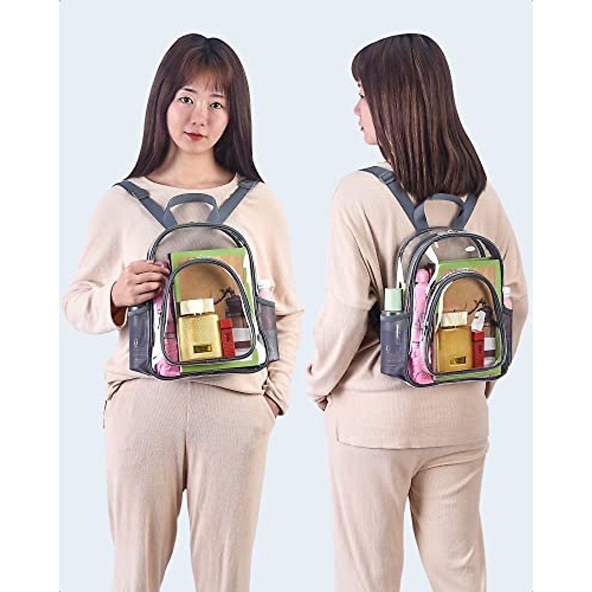 Lyingflat Clear Backpack Stadium Approved, Small Clear Backpack with Reinforced Shoulder Straps, Clear Bag Stadium Approved for Concert Sport Event Festival Work Travel -Grey