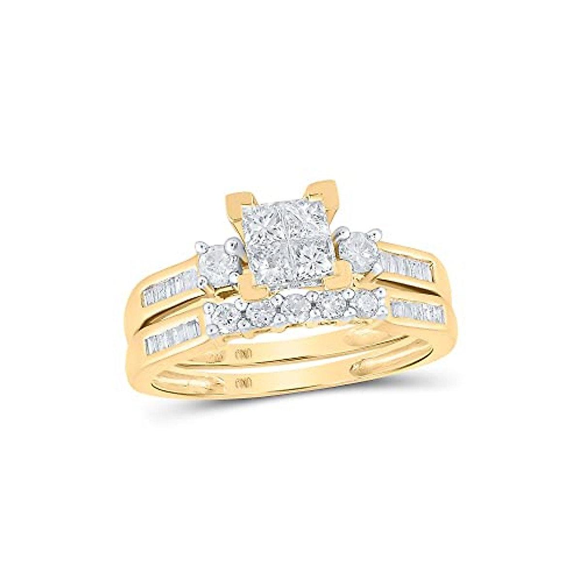 Diamond2Deal 10kt Yellow Gold Princess Diamond Bridal Wedding Engagement Ring Band Set 1/2 Cttw