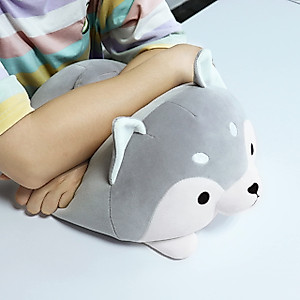 Achwishap Husky Plush Pillow 13.7‘’ Huskie Stuffed Animal,Soft Kawaii Plushie Large Hugging Pillow for Kids Girls Boys,Gray