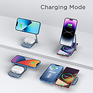 2-in-1 Foldable Magnetic Wireless Charger Stand, Portable Fast Mag-Safe Charging Station for iPhone 14/13/12 Series, AirPods Pro/3/2, Samsung S22/S21/S20/Note 20, LG, Google Pixel, Sony, ONEPLUS