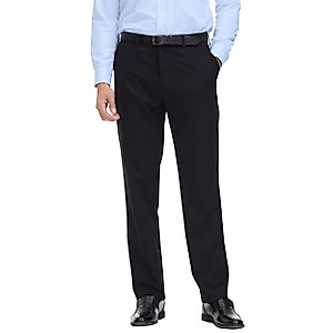 Soojun Men's Classic Fit Hidden Expandable Waist Flat Front Dress Pant, Black, 34Wx30L