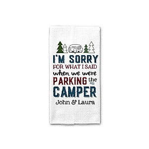 CANARY ROAD Funny Camper Waffle Weave Dish Towel | Personalized Kitchen Towel | Travel Trailer Gift | Camper Accessories | Personalized Dish Towel | Camper Decor