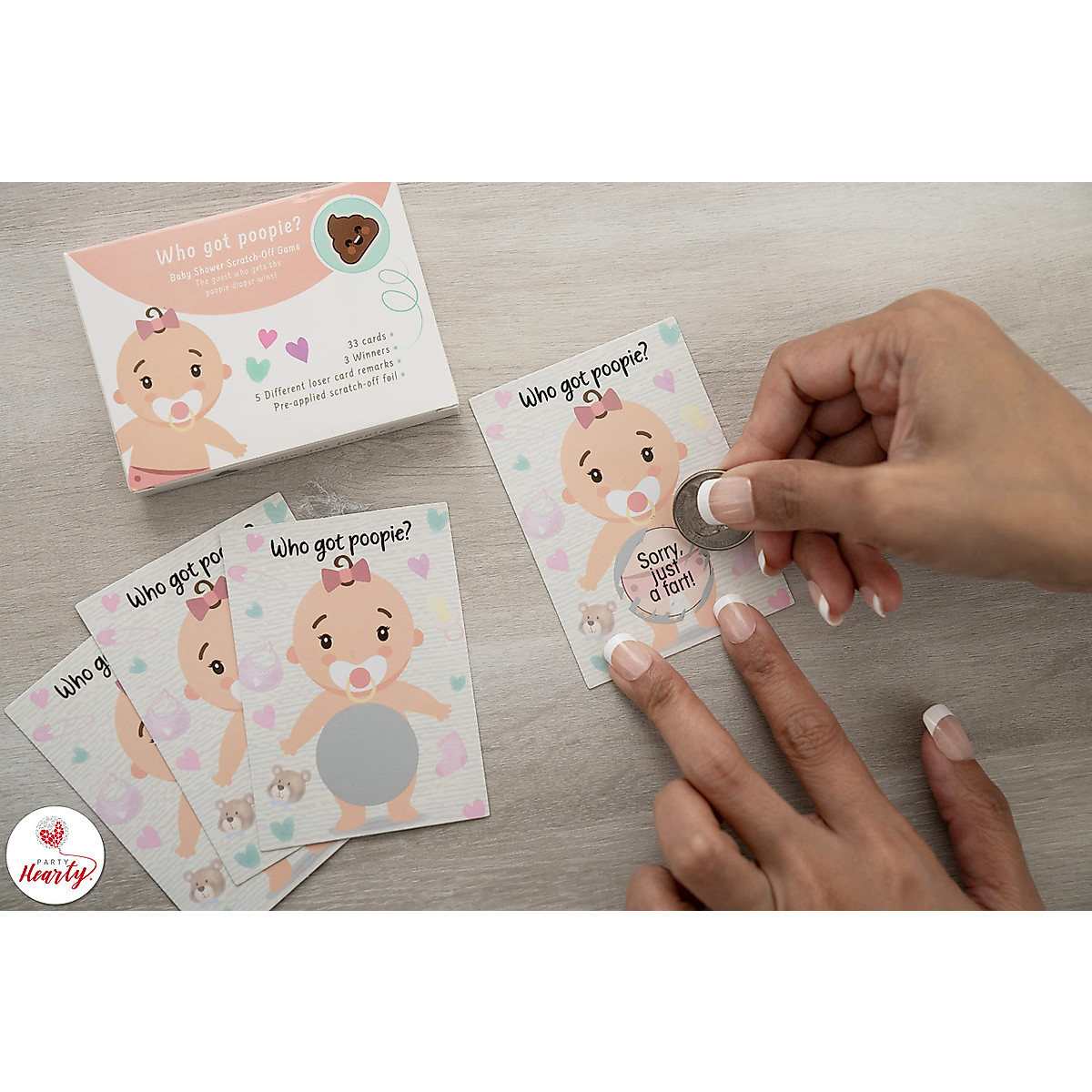 Party Hearty Baby Shower Games for Girl, 33 Poopie Emoji Scratch Off Lottery Tickets, Baby Games Ideas, Scratch Off Game