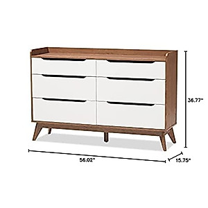 Baxton Studio Chests of Drawers/Bureaus, 6-Drawer Storage Dresser, White/Walnut Brown
