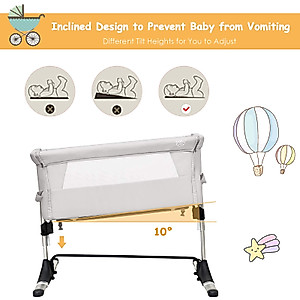 BABY JOY Bedside Bassinet, Co Sleeper Portable Crib w/Travel Bag, Detachable & Washable Mattress, Breathable Mesh, Newborn Infant Baby Bed, Height & Angle Adjustable, (Beige)
