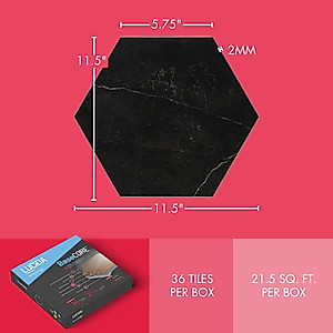 BaseCore HEX Hexagon Vinyl Flooring Black Marble 5.75" DIY Self Adhesive Textured Modern Floor Tile Peel & Stick Tile (36pcs/21.5sqft per case)