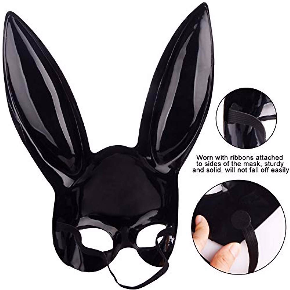Masquerade Rabbit Mask Bunny Mask, Black Adult Bunny Ear Rabbit Mask for Women's Masquerade Easter Halloween Eve Party Costume Accessory NMFIN