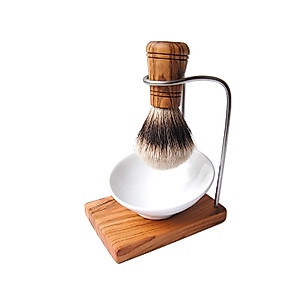 Shaving brush vegan/synthetic handle olive wood by DOM