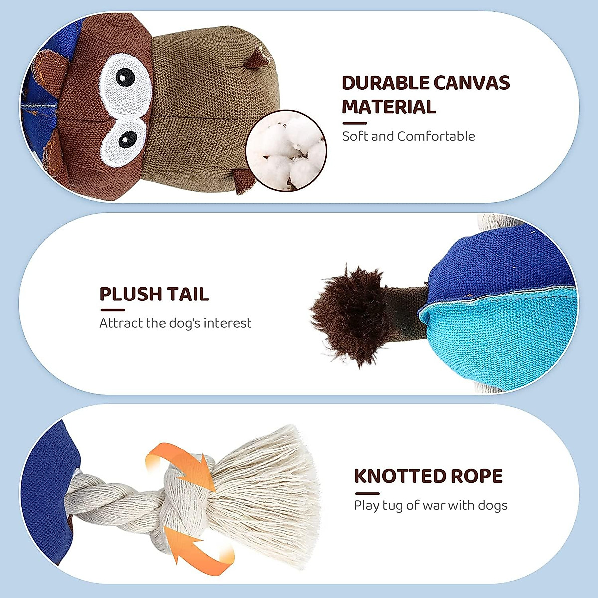 IOKHEIRA Dog Plush Toy for Large Aggressive Chewers,Indestructible Dog Squeaky Toys,Stuffed Animals Toys with Cotton Material and Crinkle Paper,Durable Chewing Toys (Azure, Cattle)