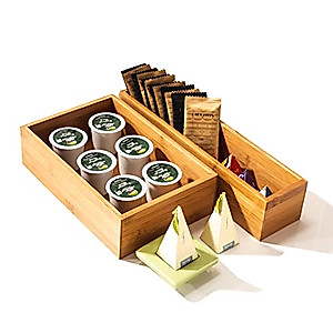 Seville Classics Bamboo Premium Organizer Storage Bins for Kitchen Silverware, Pantry, Closet, Office Desk, Pens, Utensils, Makeup, K Cup, Bamboo, Bin Set (10 Piece)