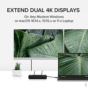 Plugable 4K DisplayPort and HDMI Dual Monitor Adapter for USB 3.0 and USB-C, Compatible with Windows and ChromeOS