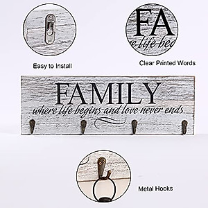 Key Holder for Wall Decorative,Key Hanger,Key Rack Whit 4 Metal Hook,Key Ring and Jewelry Rack Holder Family Home Decor Clearance,16.5*5.5inch, White…