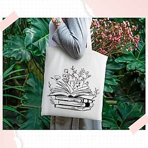 Sweetude 6 Pcs Canvas Aesthetic Tote Bag for Women Wildflower Book Tote Bag Bulk Shopping Bags School Shoulder Bag Reusable Grocery Bags Women's Tote Handbags