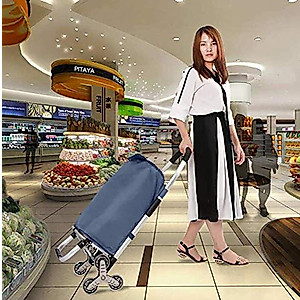 ATAAY Shopping Trolley, 2in1 Folding Shopping Cart & Hand Truck Super Loading 50kg - Labor Saving for Stair Climbing with Adjustable Bungee Cord (B: Blue)