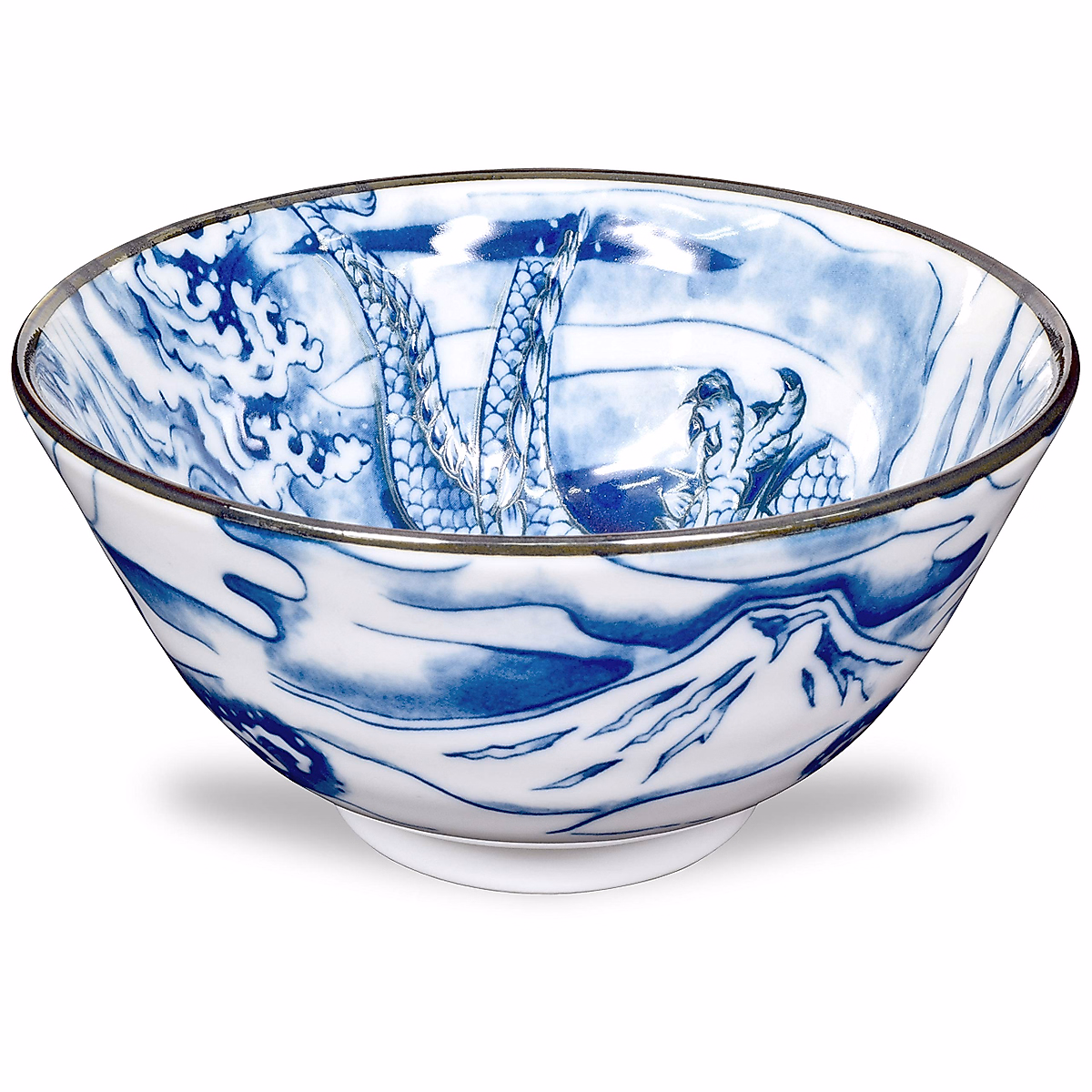 Mino Ware Japanese Rice Bowl, Rice Ramen Noodle Soup Sarada Pasta, Blue Dragon Design Chawn, 2.5 inch 8.8oz, Set of 2