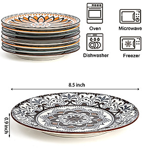 Foraineam 8 Pieces Salad Plates, 8.5 Inch Porcelain Floral Dessert Plates, Colorful Round Lunch Plate Sets for Appetizer Salad Fruit Snack, Dishwasher and Microwave Safe