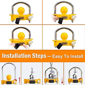 ouyanglong Heavy-Duty Steel U-Shape Combination Trailer Hitch Lock Adjustable Tow Ball Coupler Lock Storage Security Fits 1-7/8”,2”,2-5/16” Universal Coupler for RVs and Various Travel Trailers Yellow